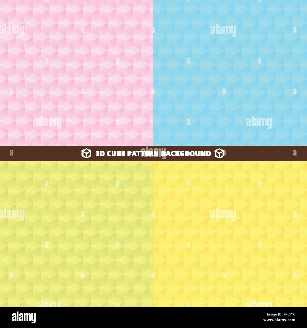 Set Of Seamless 3d Cube Pattern Colorful Design Background Geometric