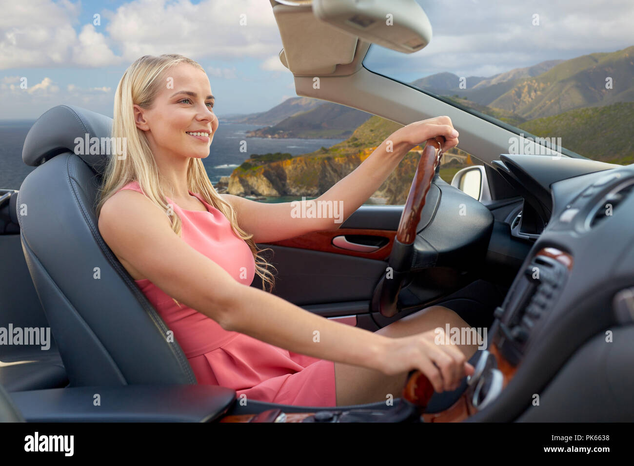 woman driving convertible car on big sur coast Stock Photo - Alamy