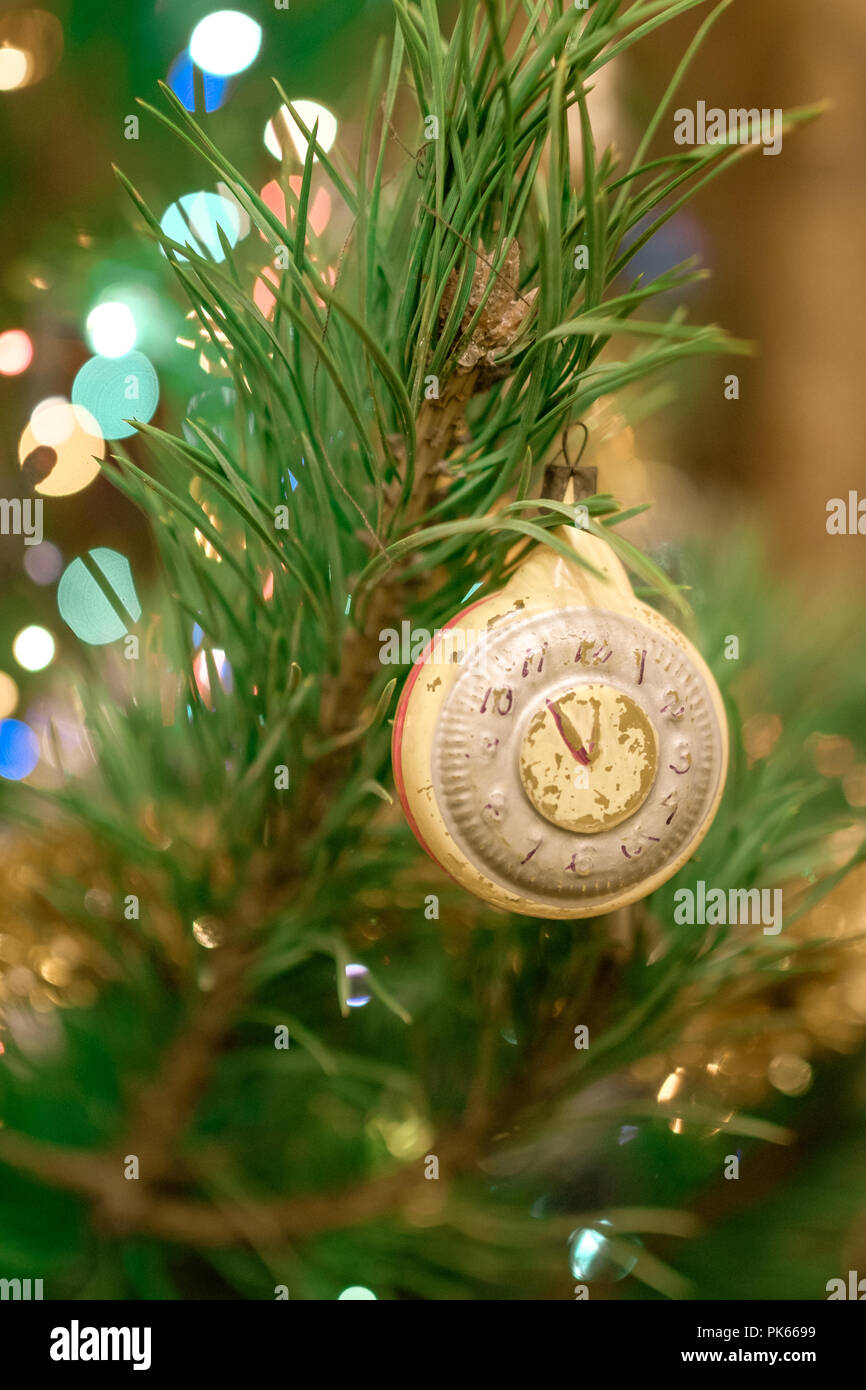 Christmas toys on the Christmas tree. New Year decoration. Serpentine ...