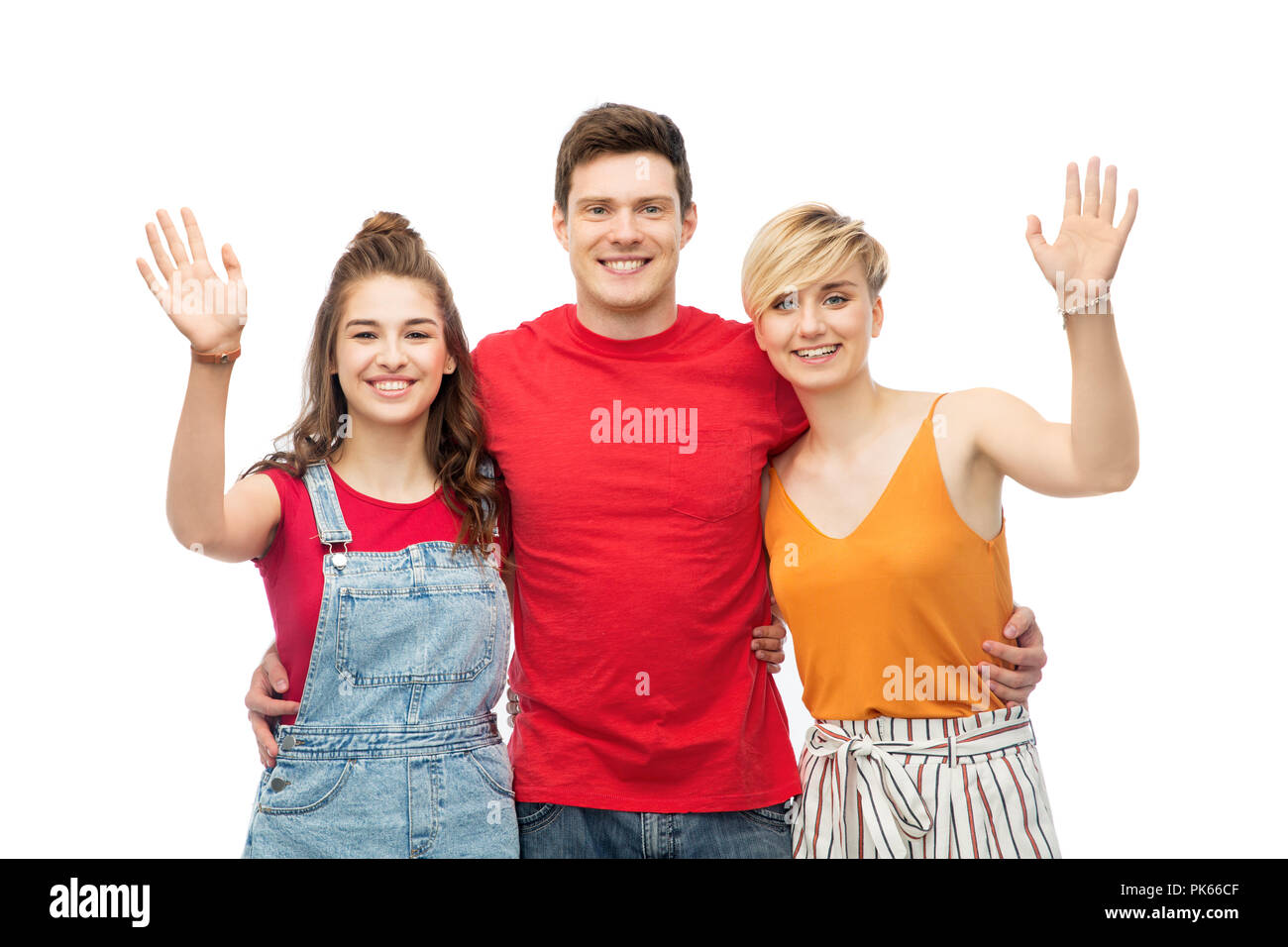 happy friends hugging over white background Stock Photo - Alamy