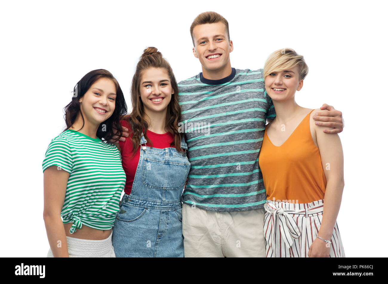 happy friends hugging over white background Stock Photo - Alamy