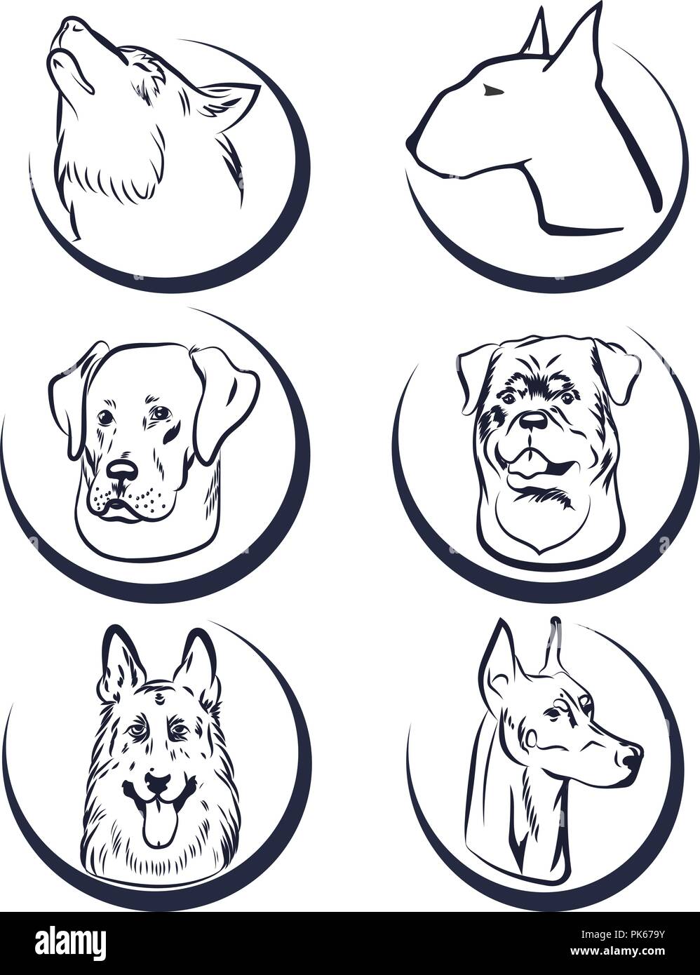 Dog head logo vector elements. Dog breed portraits isolated on white ...