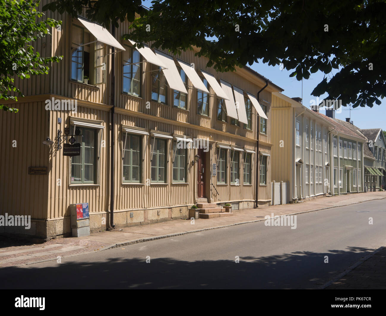 The town centre of Skara in Västra Götaland County, Sweden with narrow ...