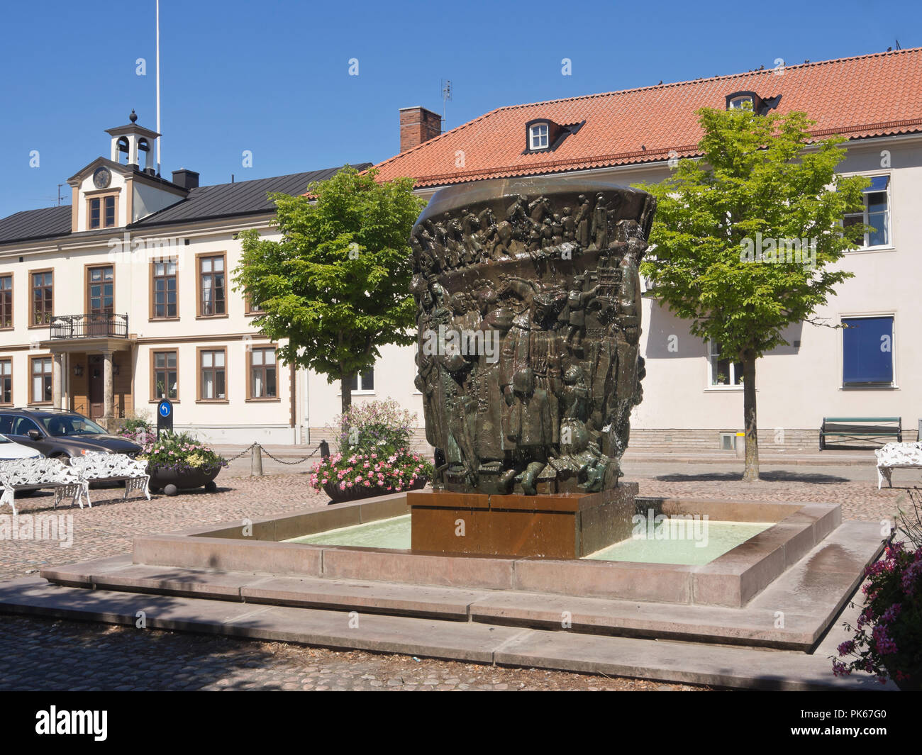 The town centre of Skara in Västra Götaland County, Sweden, Main market ...