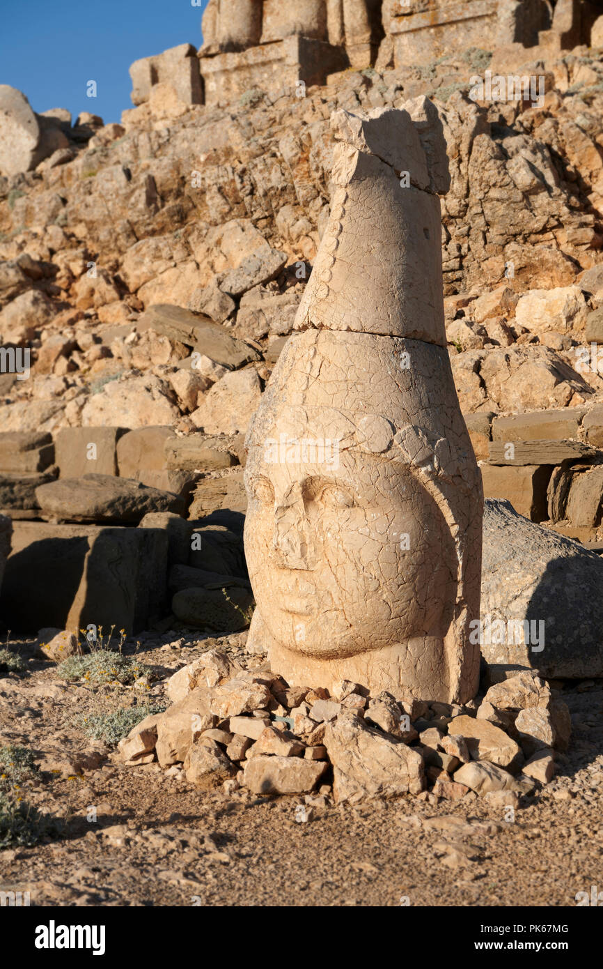 Statue head of Apollo in front of the stone pyramid 62 BC Royal Tomb of ...