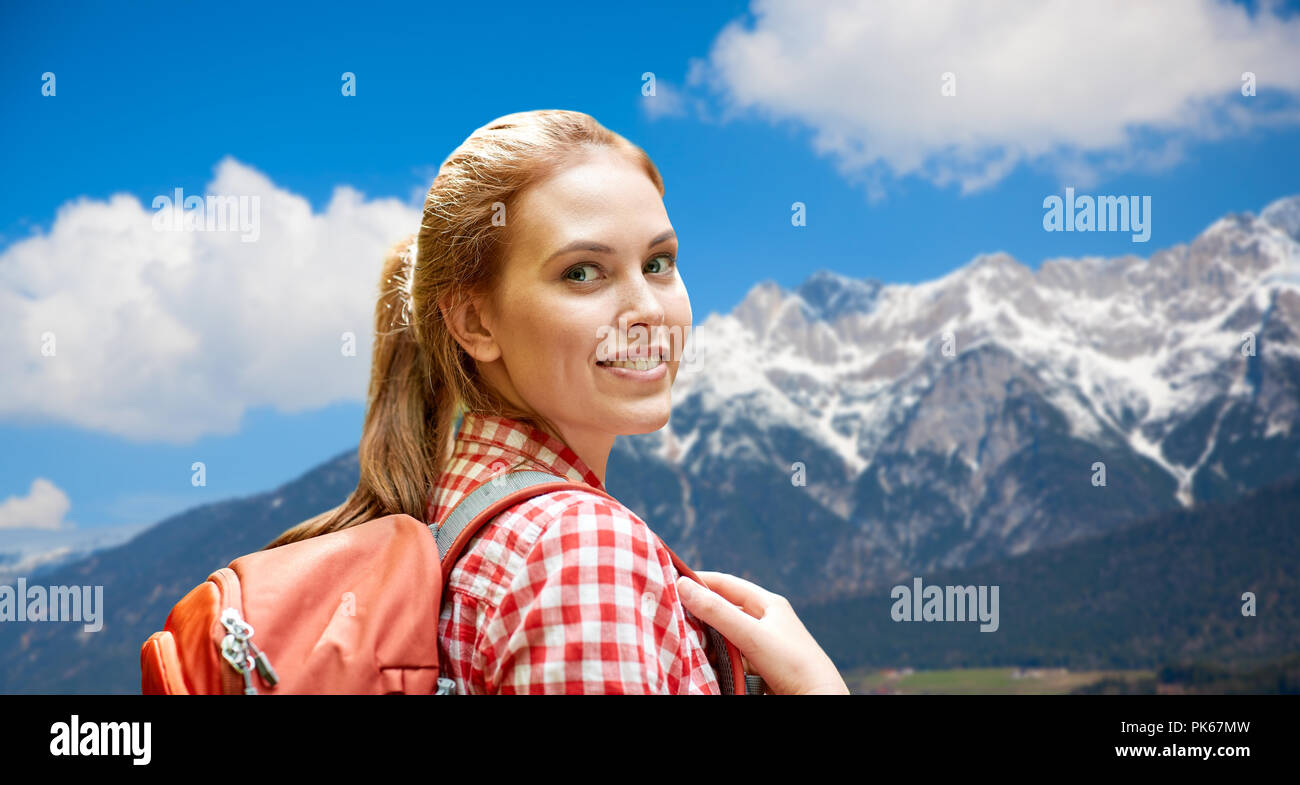 Woman backpack looking alps hi-res stock photography and images - Alamy