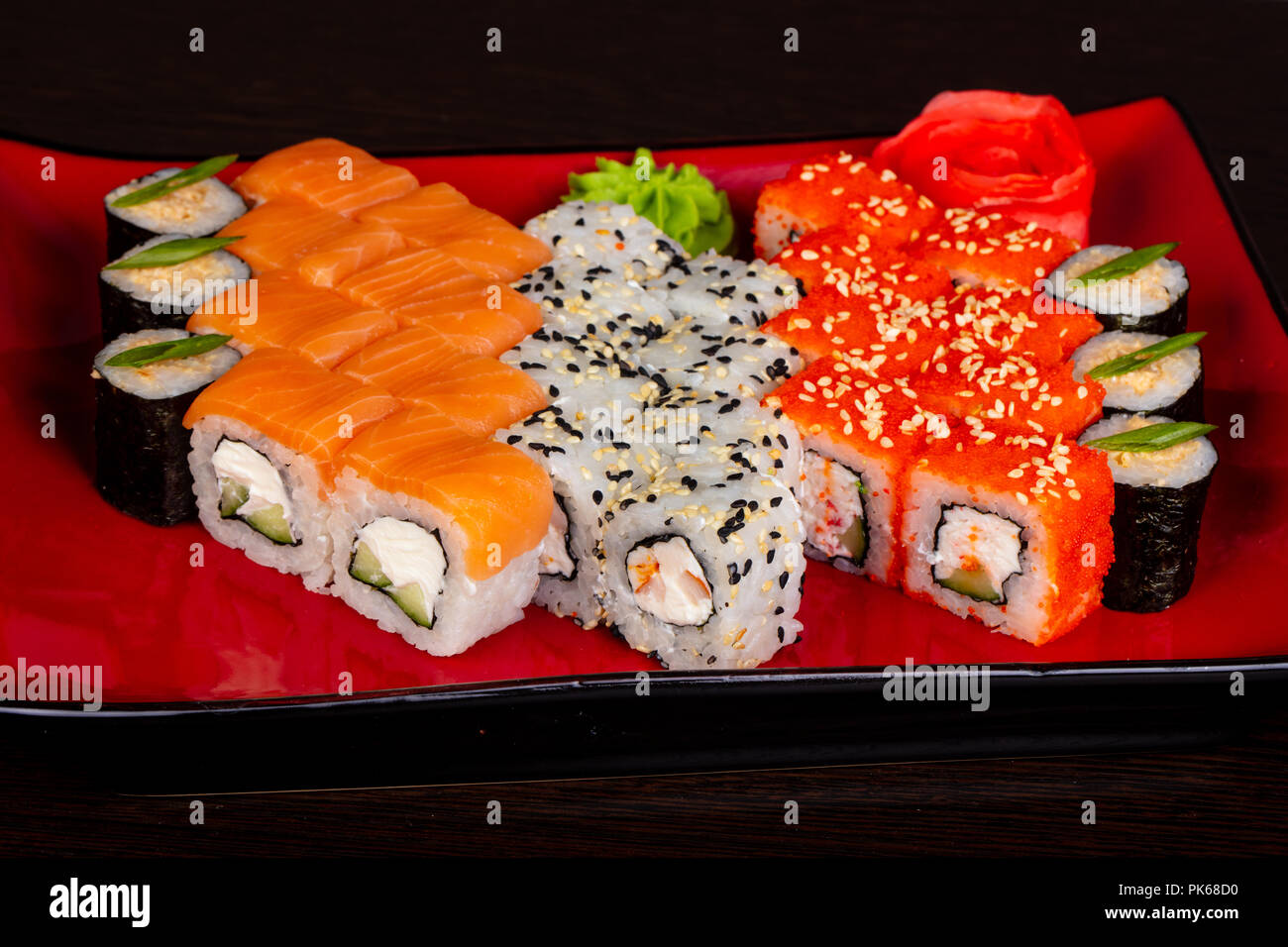 Japanese traditional roll and sushi set Stock Photo - Alamy