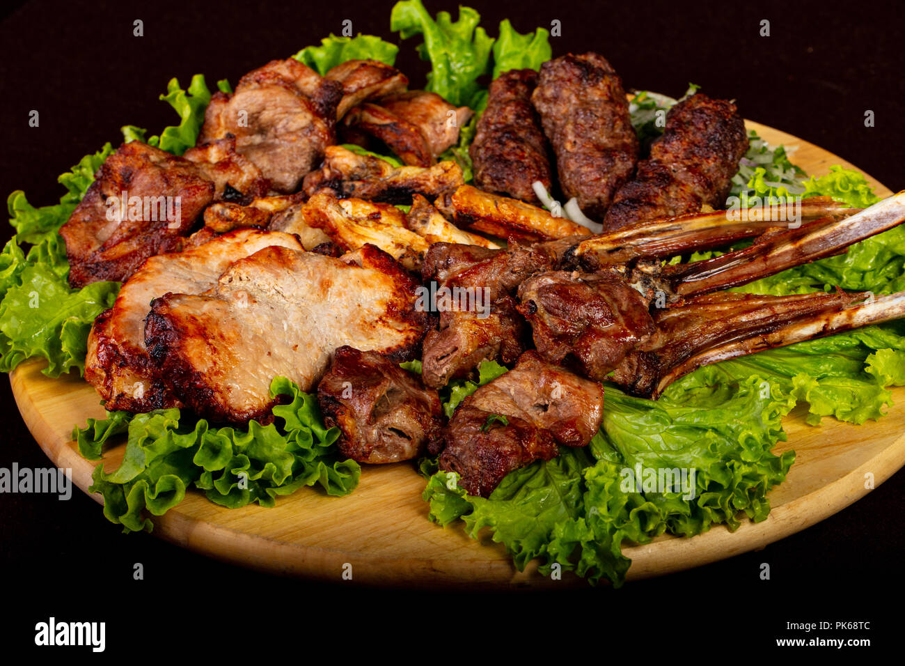 Grilled kebab mix plate assortment Stock Photo - Alamy