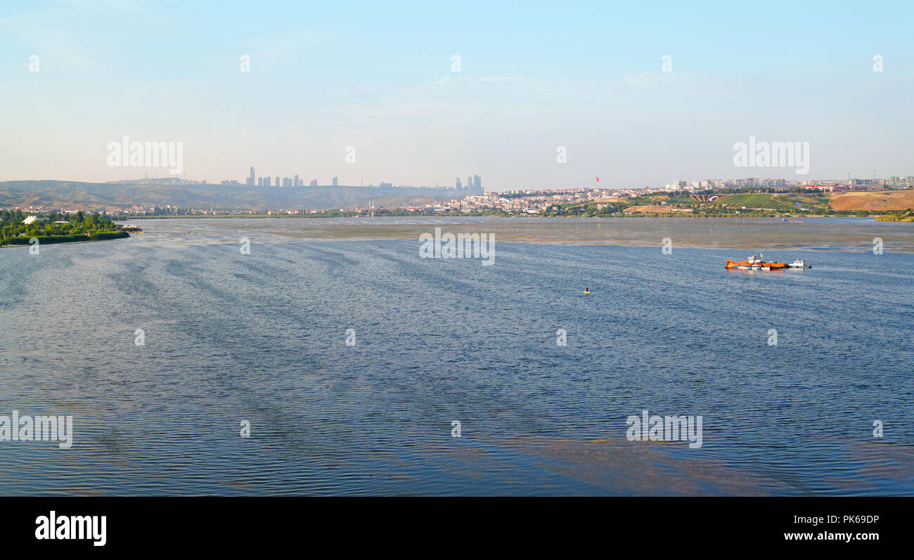Lake Mogan with golbasi city and cankaya in background, Ankara, Turkey ...