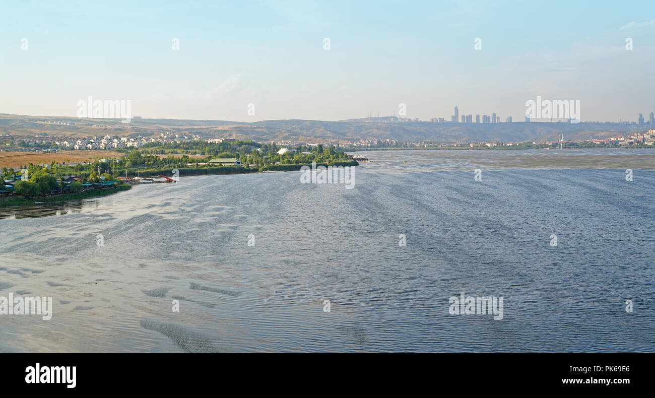 Lake Mogan with golbasi city and cankaya in background, Ankara, Turkey ...