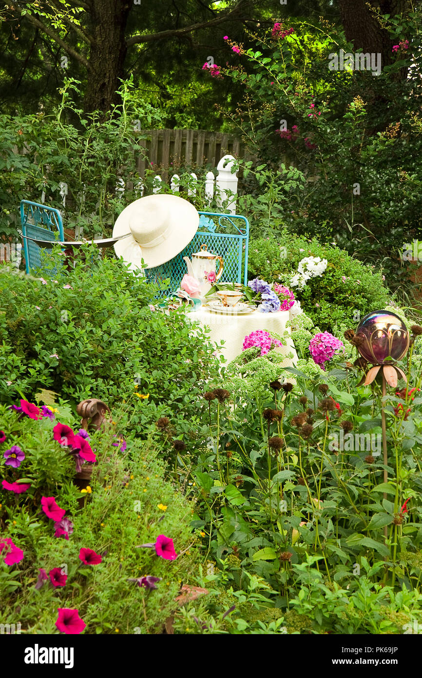 Tea outdoors in garden for two Stock Photo - Alamy