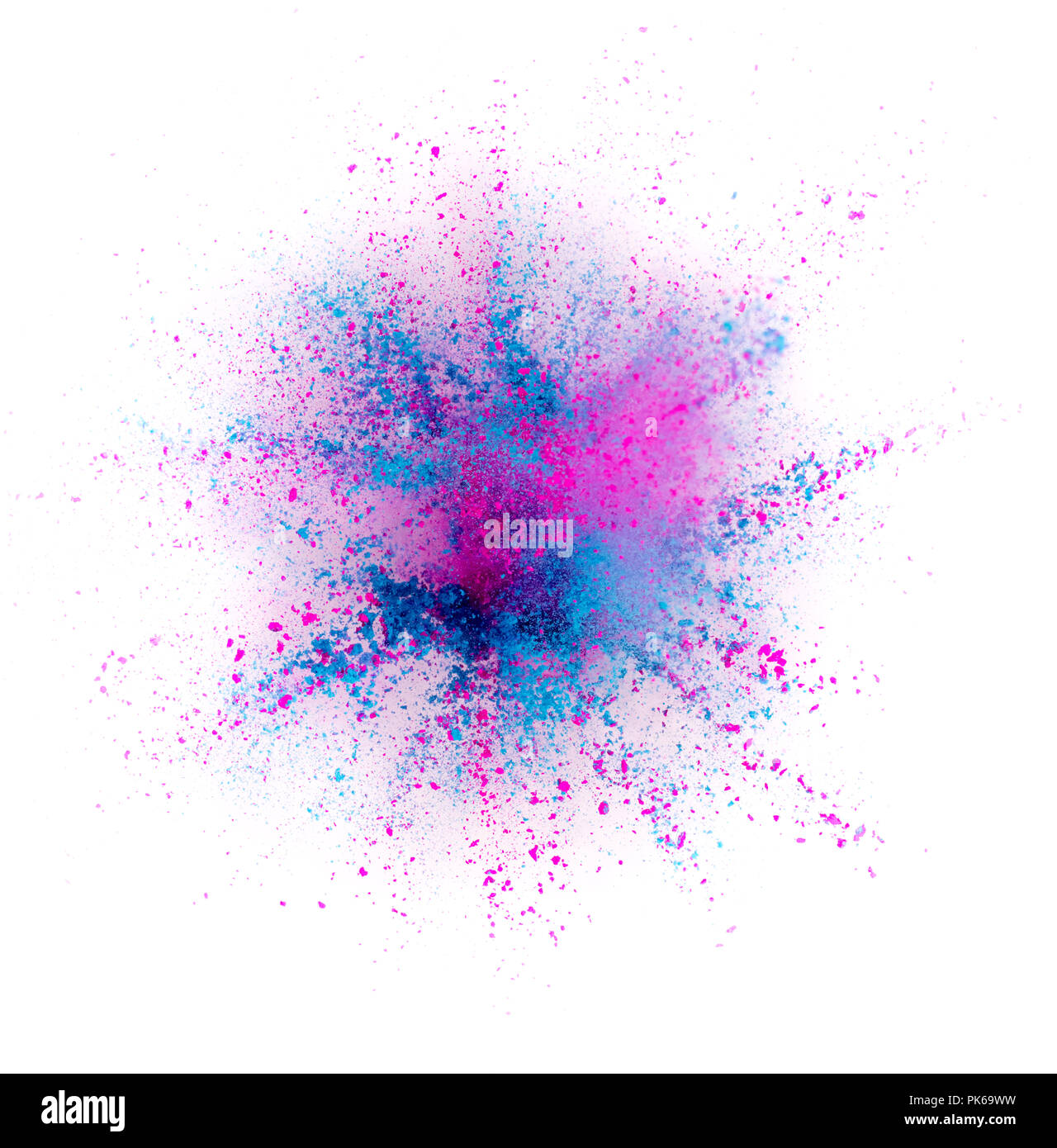 Explosion of coloured powder isolated on white background. Abstract ...