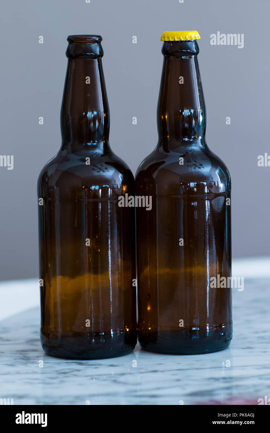 Empty beer bottles on table hi-res stock photography and images - Alamy