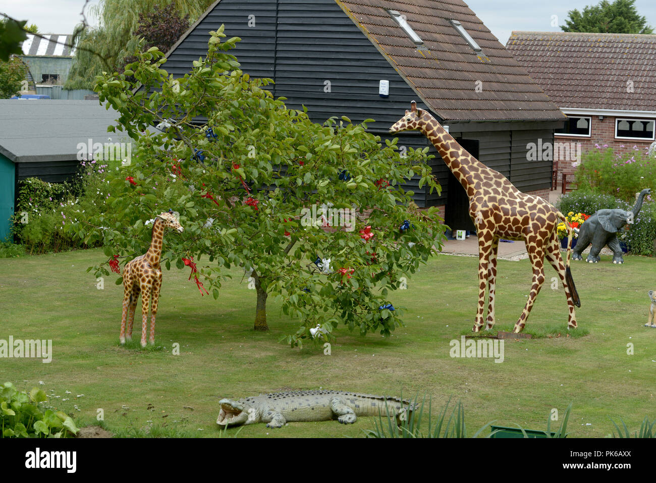 Garden zoo with model animals in Heybridge Basin near Maldon Essex ...