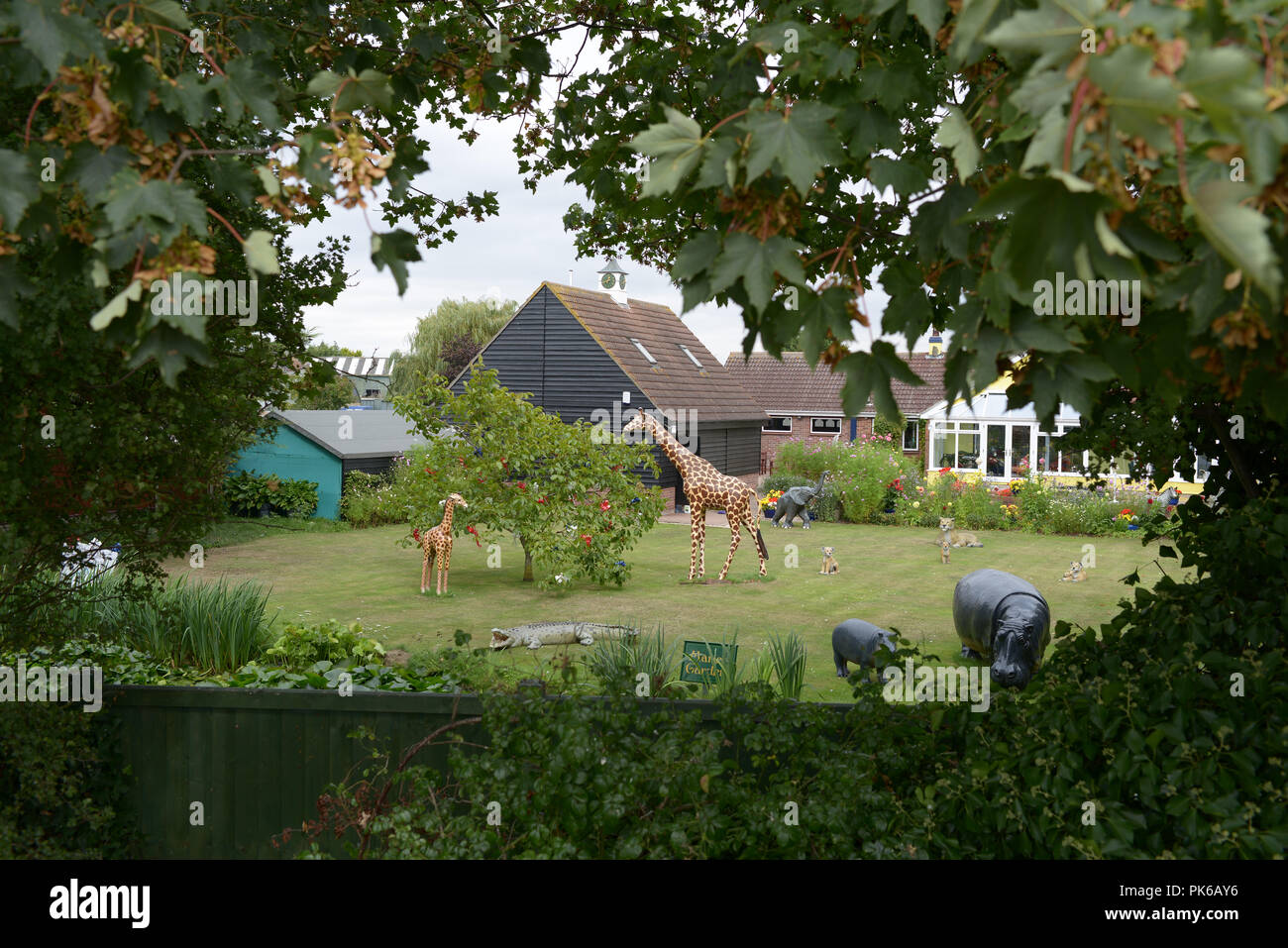 Garden zoo with model animals in Heybridge Basin near Maldon Essex ...