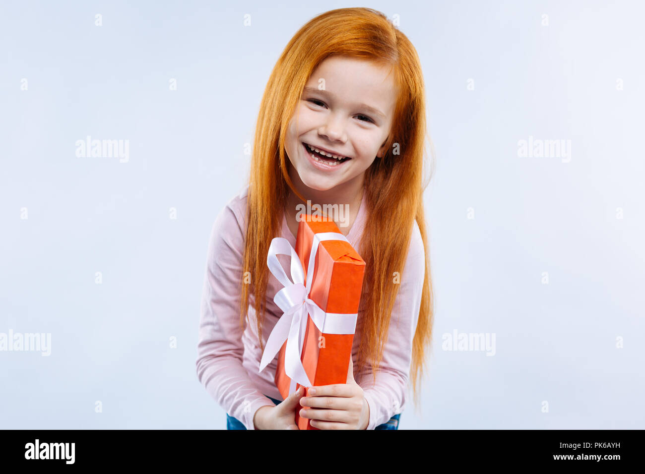 Happy emotional girl surprise gift hi-res stock photography and images ...