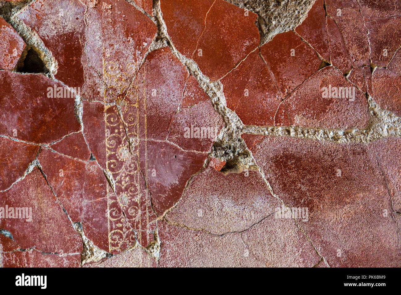 cracked wall Red painted fresco Pompeii destroyed by the eruption of ...