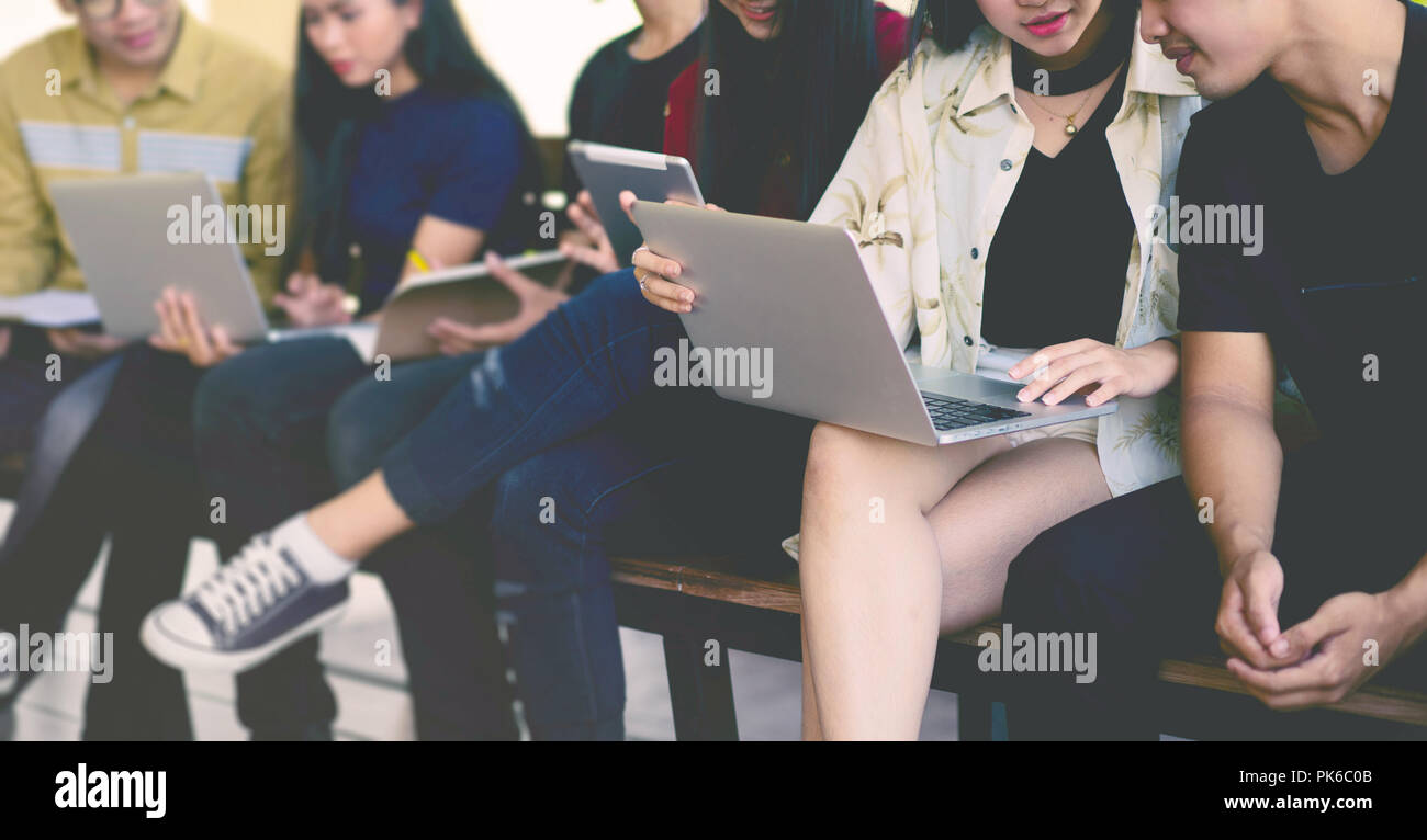 young people being used computer and tablet. education and technology ...