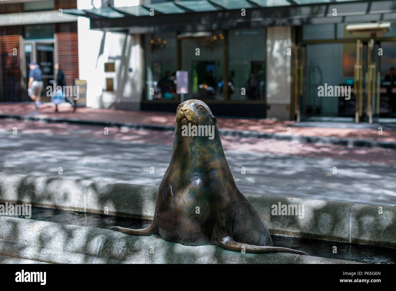Portland, Oregon - Sep 8, 2018 : Seal statue, Public arts at Pioneer ...