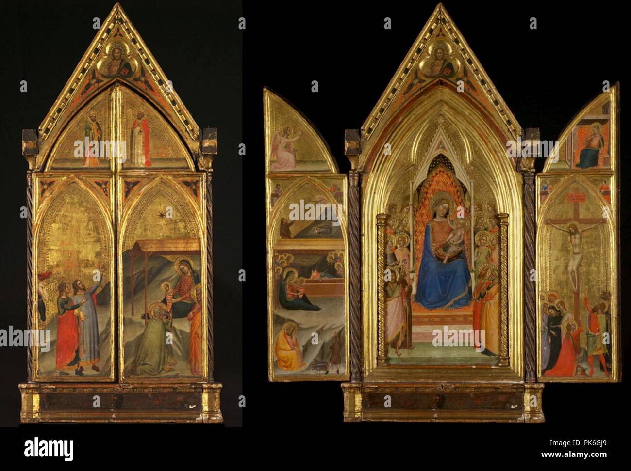 Bernardo Daddi Triptych, The Virgin and Child Enthroned with Saints, 1338 composite Stock Photo ...