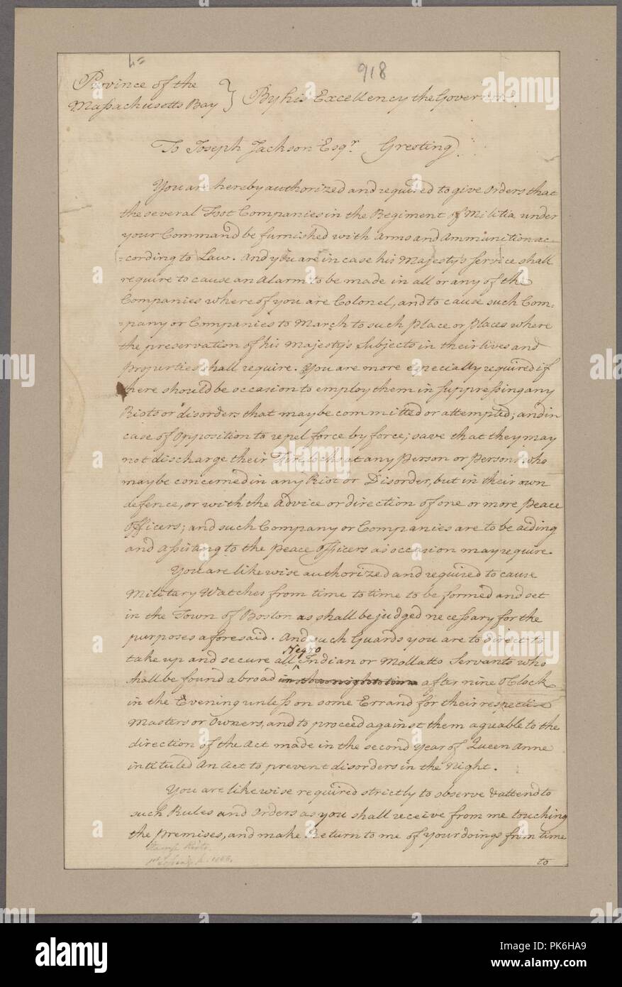 Bernard, Francis. (Boston-). To Joseph Jackson Stock Photo - Alamy