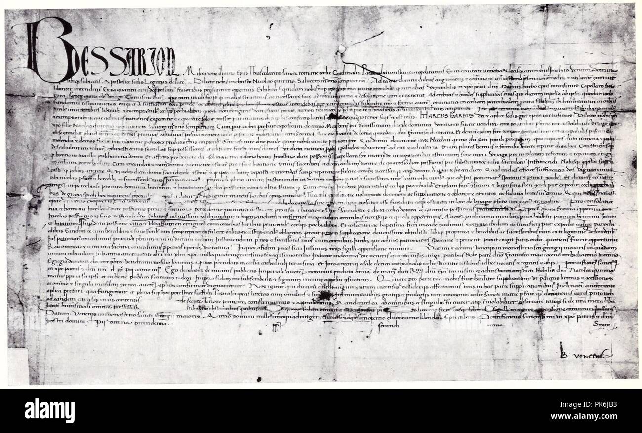 Bessarion‥99s charter of 1463 Stock Photo - Alamy