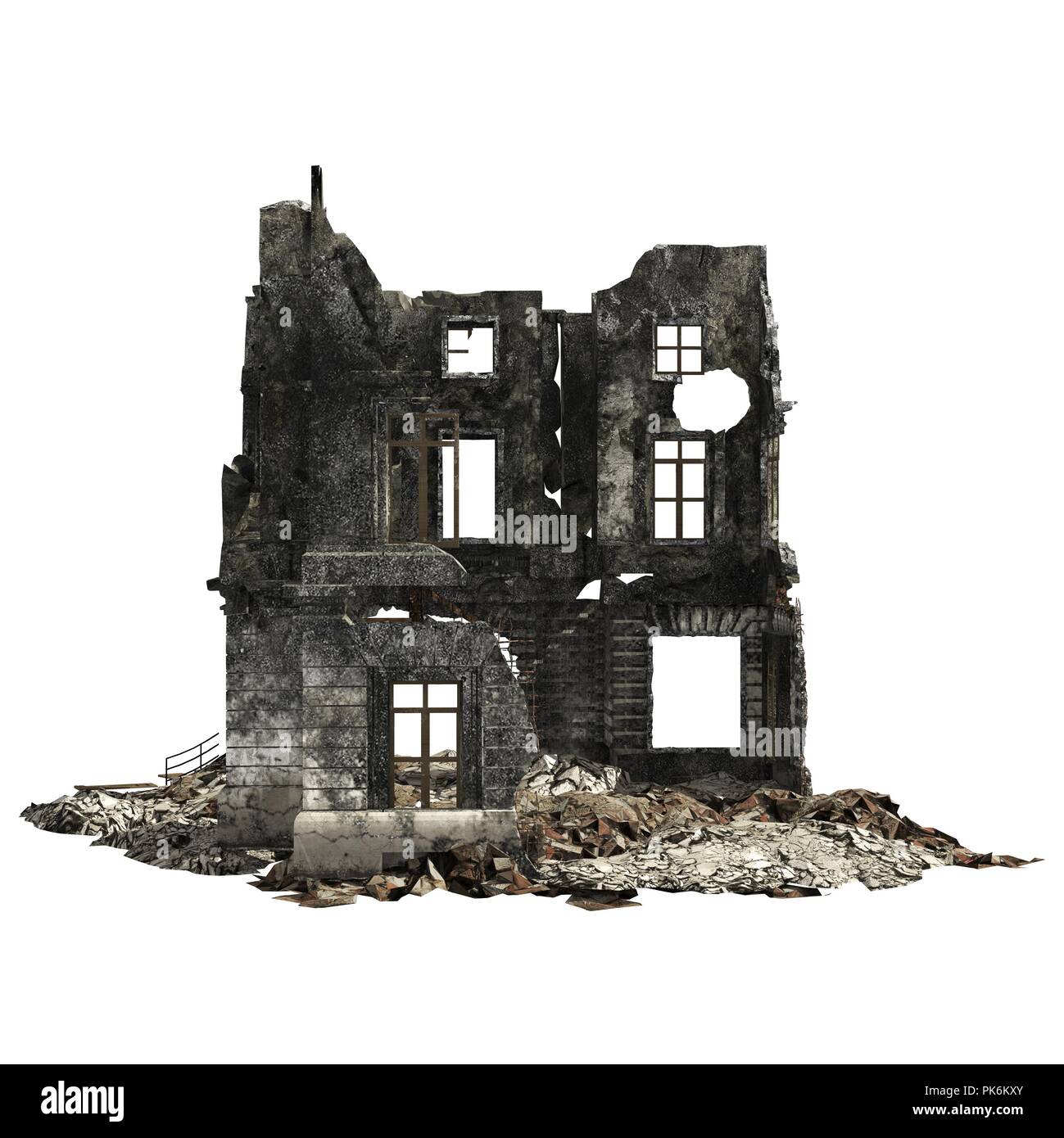 Ruined Building Isolated On White 3D Illustration Stock Photo - Alamy