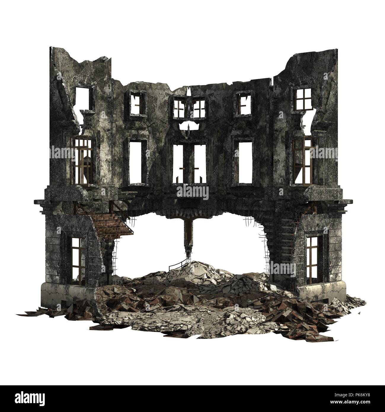 Ruined Building Isolated On White 3D Illustration Stock Photo - Alamy