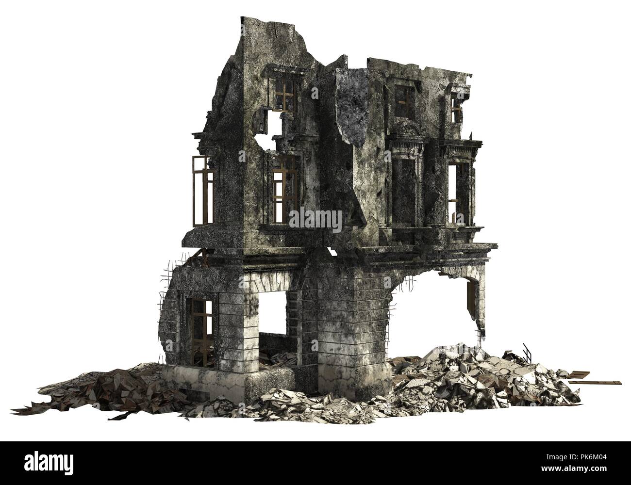 Ruined Building Isolated On White 3D Illustration Stock Photo - Alamy