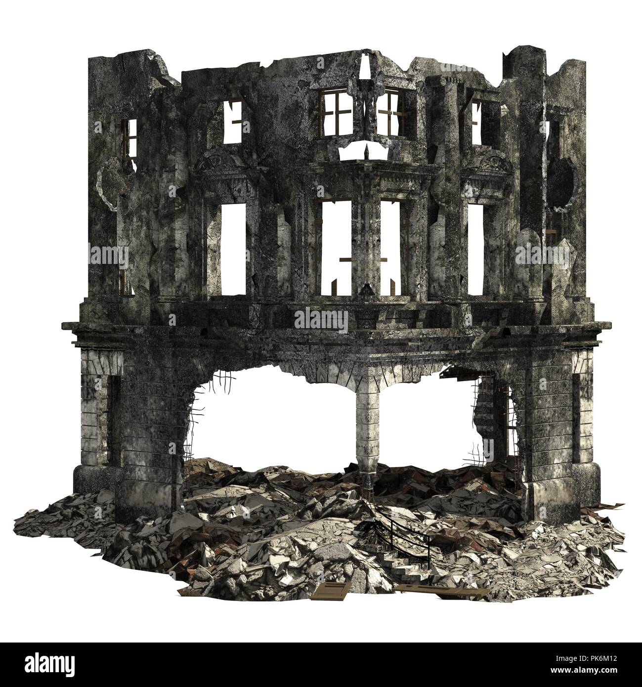 Ruined Building Isolated On White 3D Illustration Stock Photo - Alamy