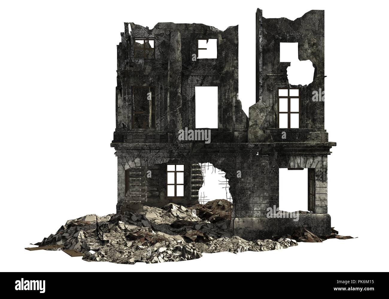 Ruined Building Isolated On White 3D Illustration Stock Photo - Alamy