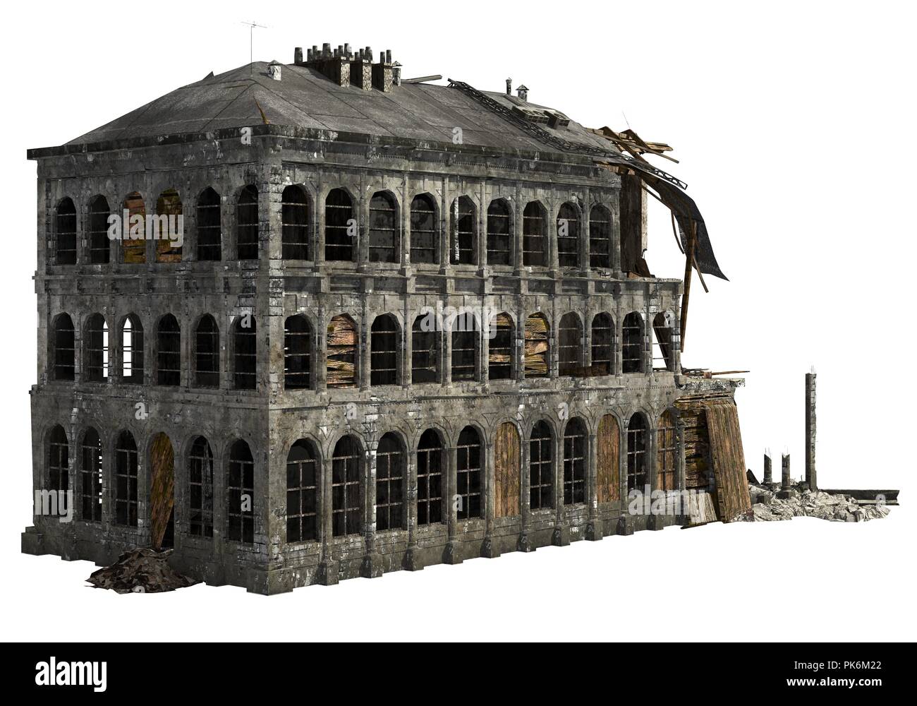 Ruined Building Isolated On White 3D Illustration Stock Photo - Alamy