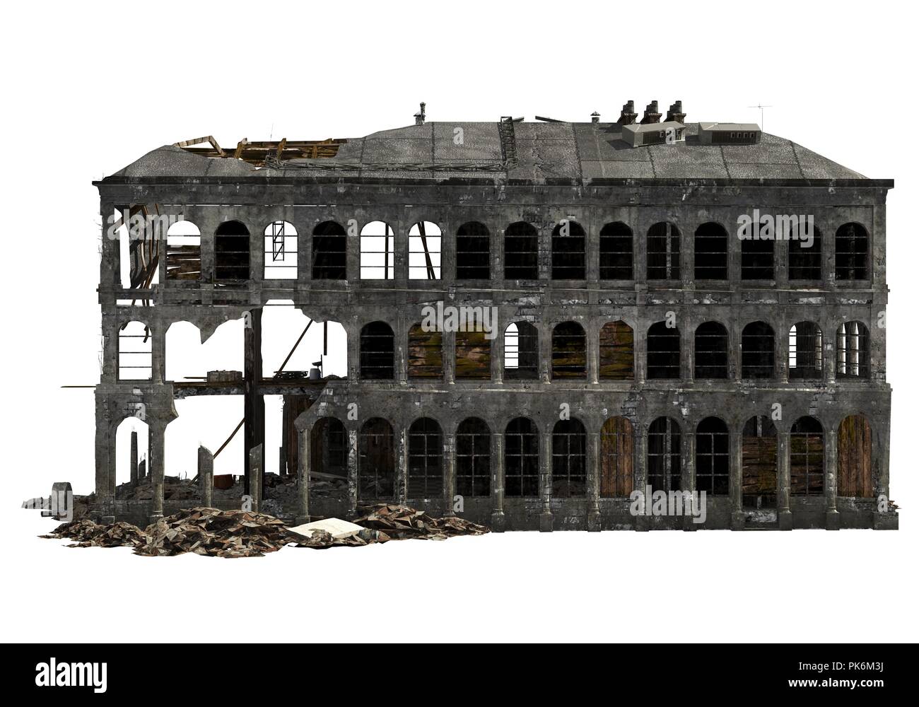 Ruined Building Isolated On White 3D Illustration Stock Photo - Alamy