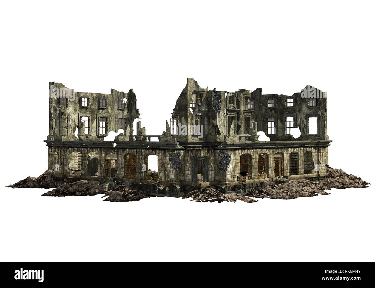 Ruined Building Isolated On White 3D Illustration Stock Photo - Alamy