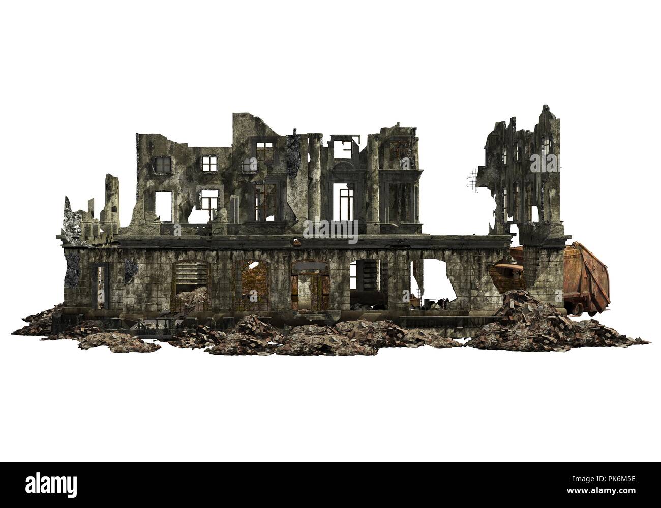 Ruined Building Isolated On White 3D Illustration Stock Photo - Alamy