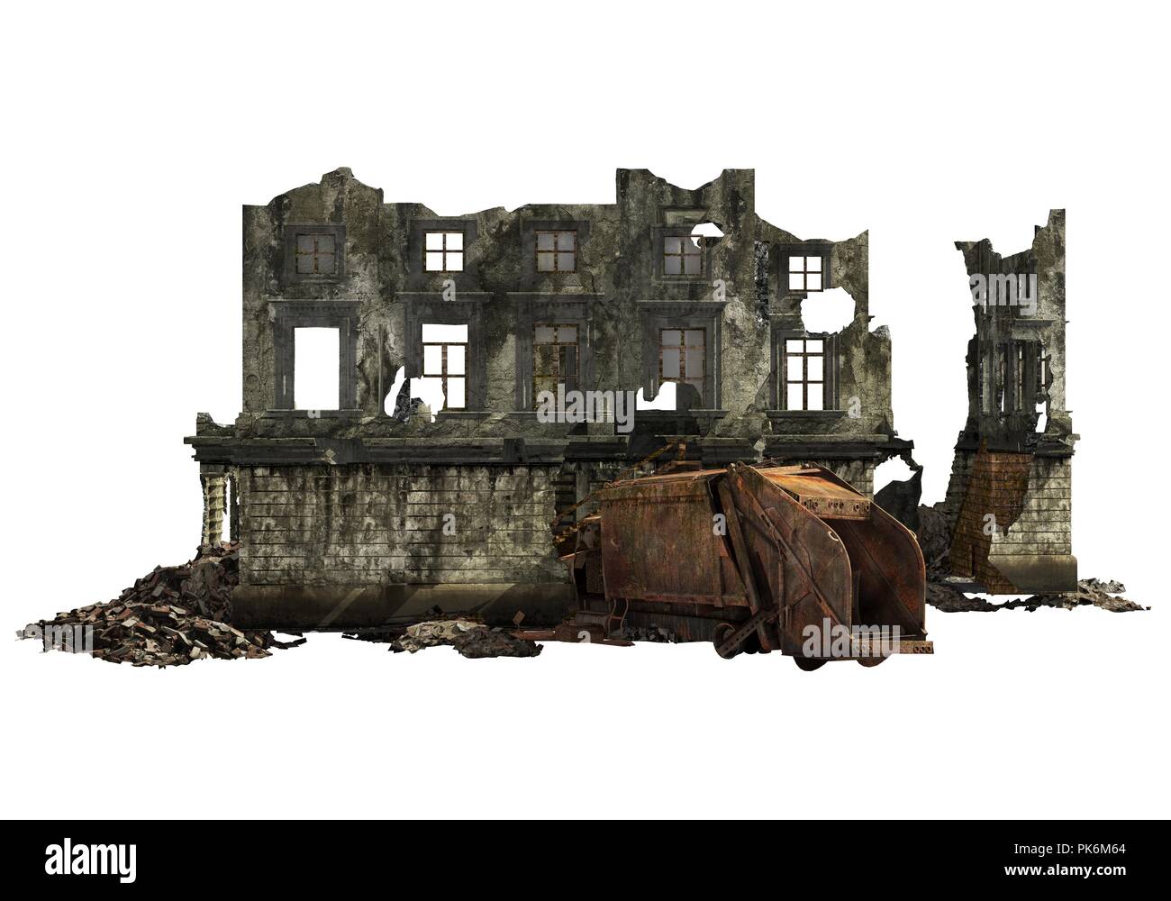 Ruined Building Isolated On White 3D Illustration Stock Photo - Alamy