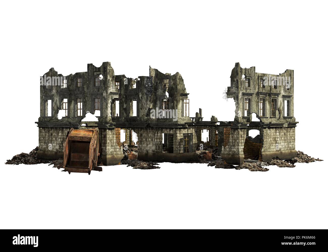 Ruined Building Isolated On White 3D Illustration Stock Photo - Alamy