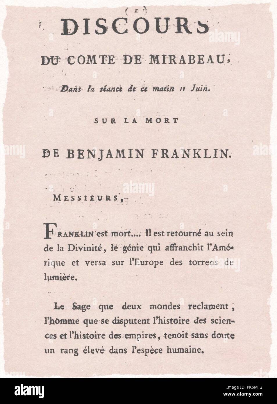 Benjamin Franklin death notice Stock Photo - Alamy