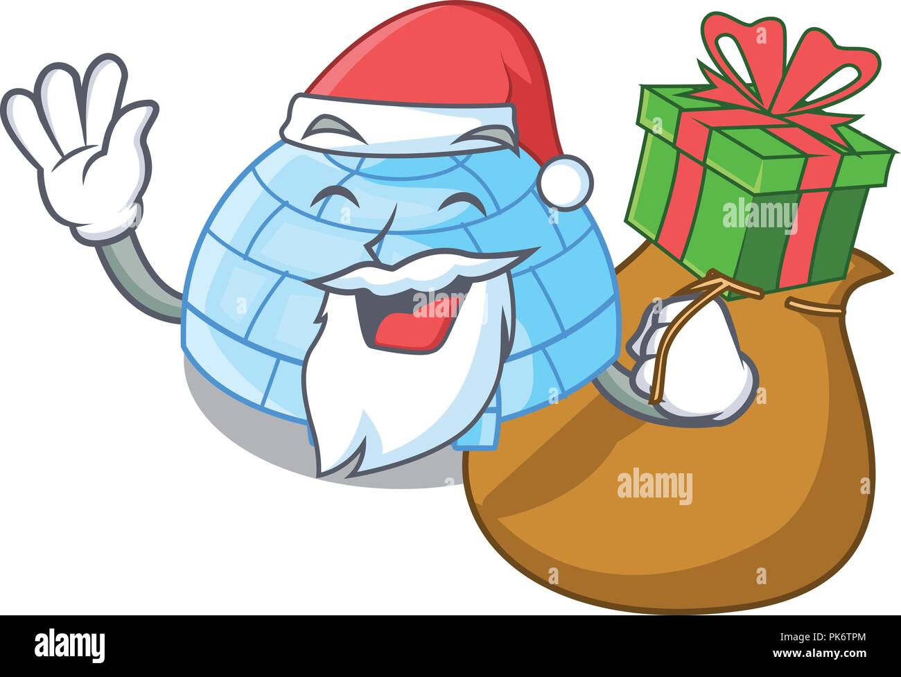 Santa with gift cartoon ice house igloo on snowing day Stock Vector ...