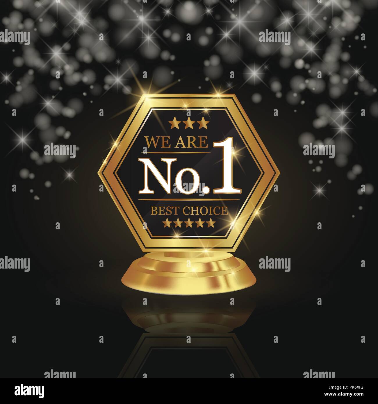 We are number 1 golden trophy award on shiny star and dark background ...