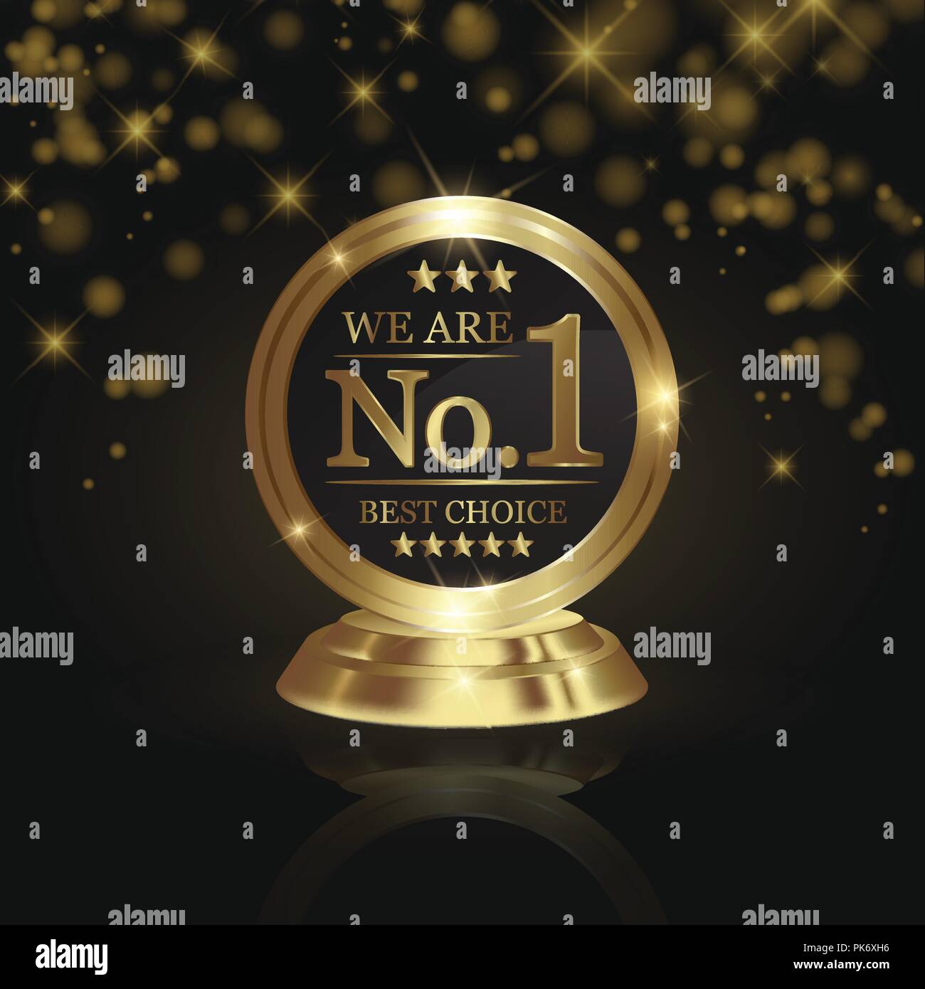 We are number 1 golden trophy award on shiny star and dark background ...