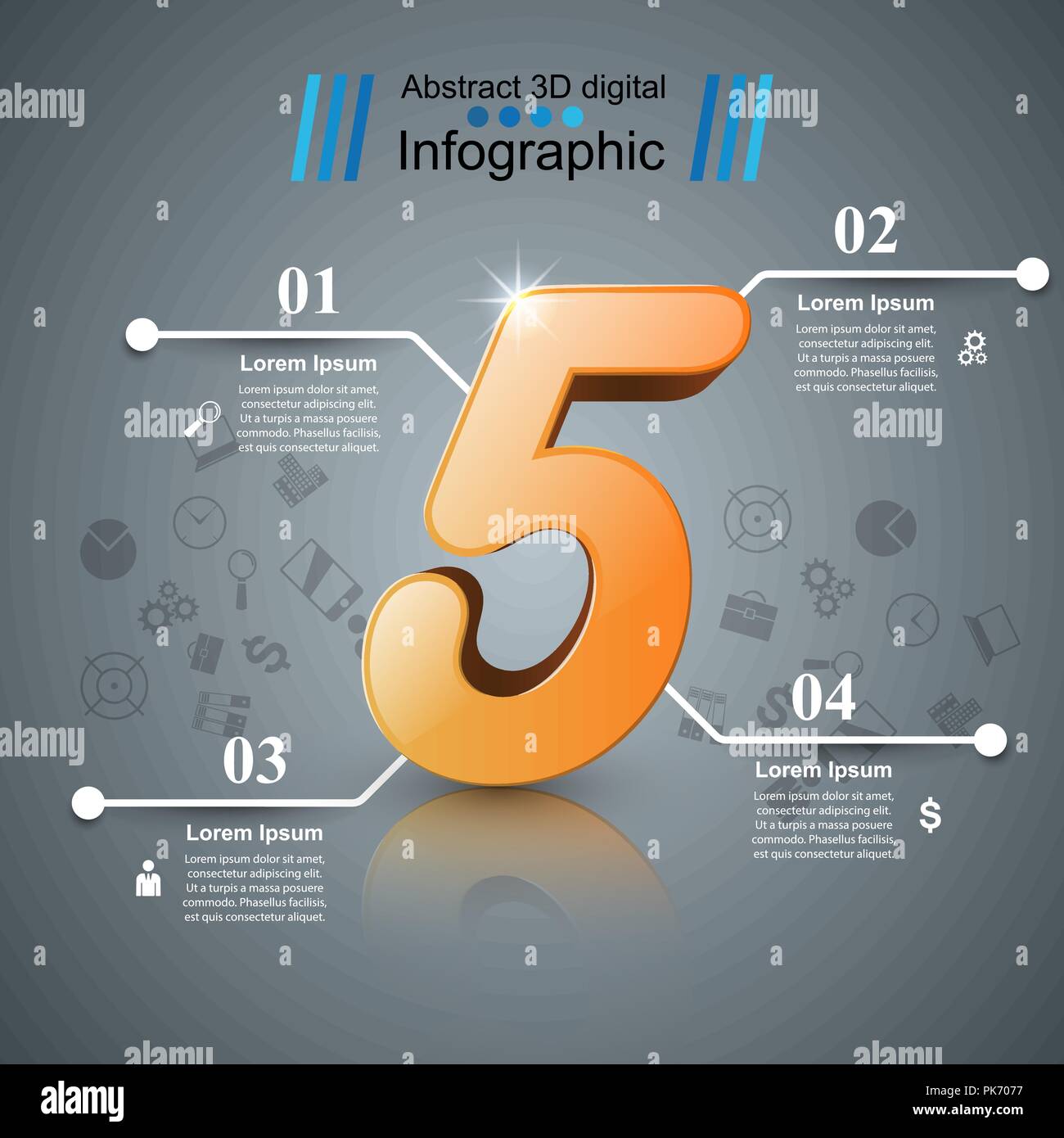 Abstract 3D digital illustration Infographic. Five icon Stock Vector ...