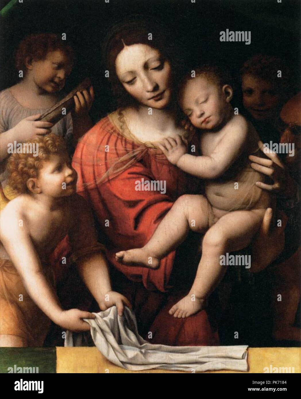 Bernardino Luini - The Virgin Holding the Sleeping Child, with St John ...