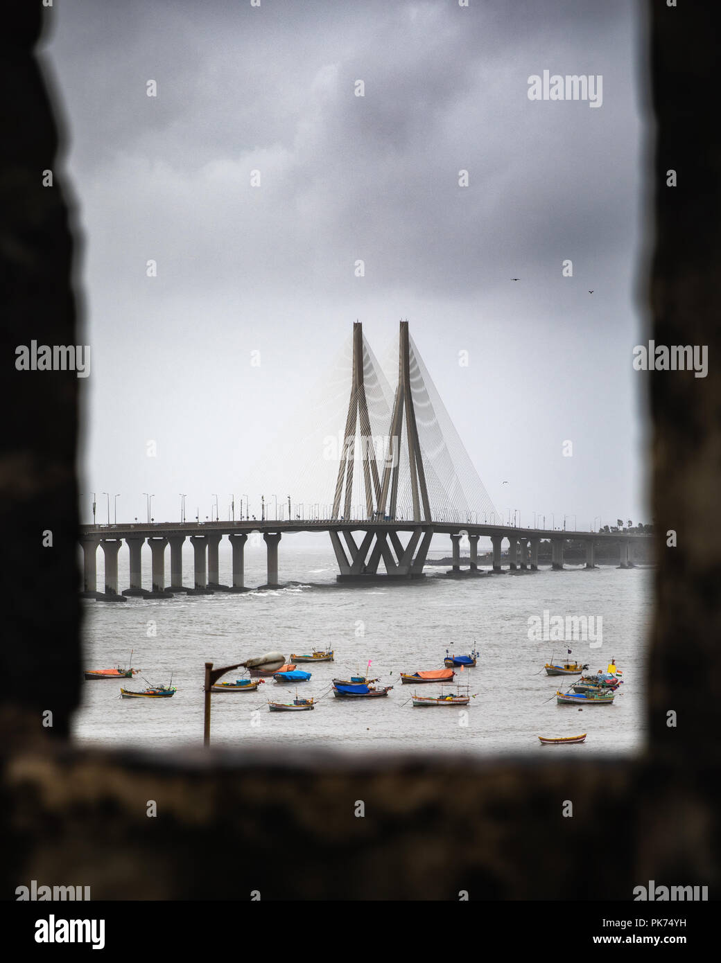 Iconic Sea Link of Mumbai taken from the Worli side with the boats ...