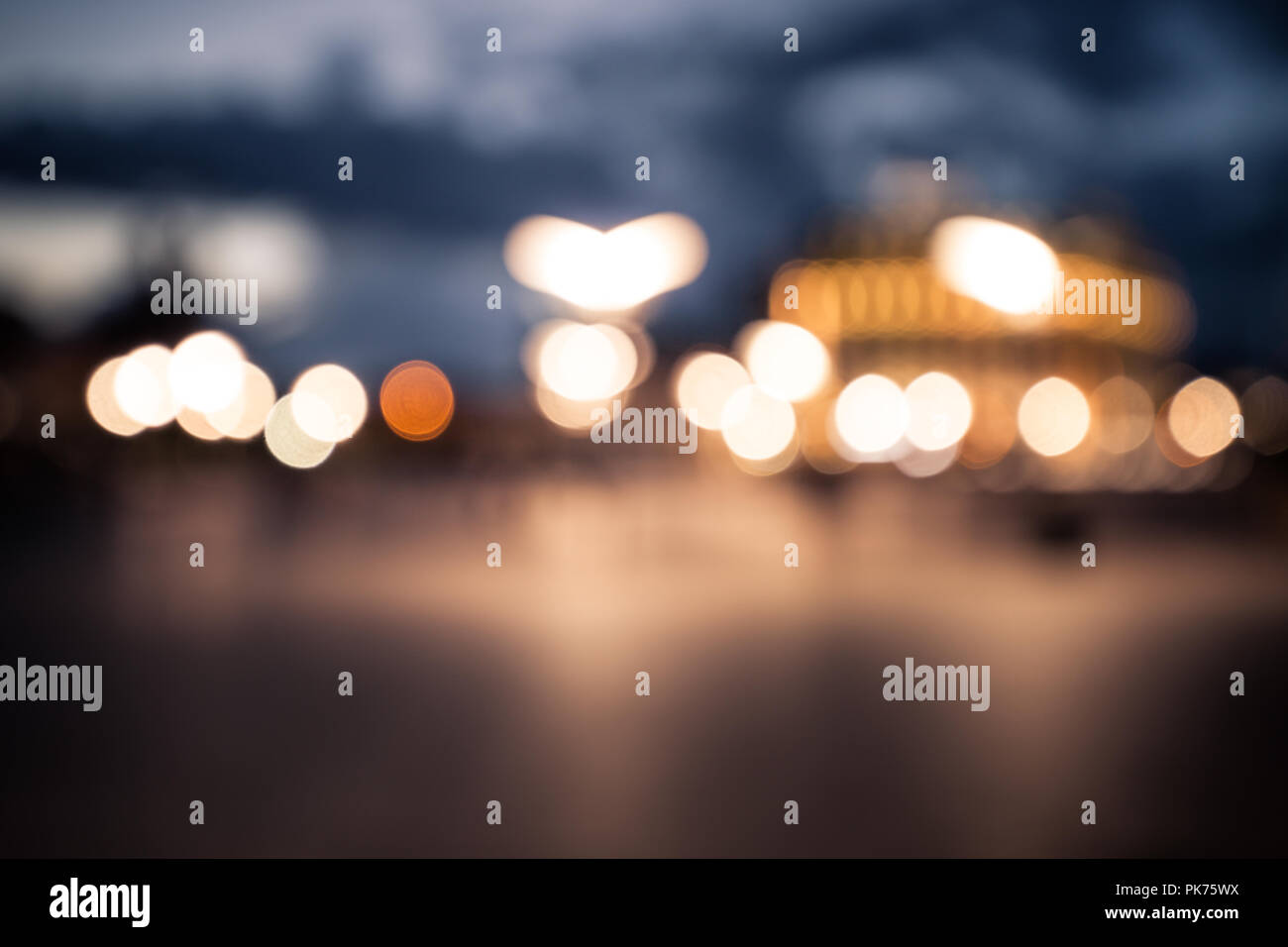 Blurred background. Night city lights blur. Retro toned photo, vintage ...