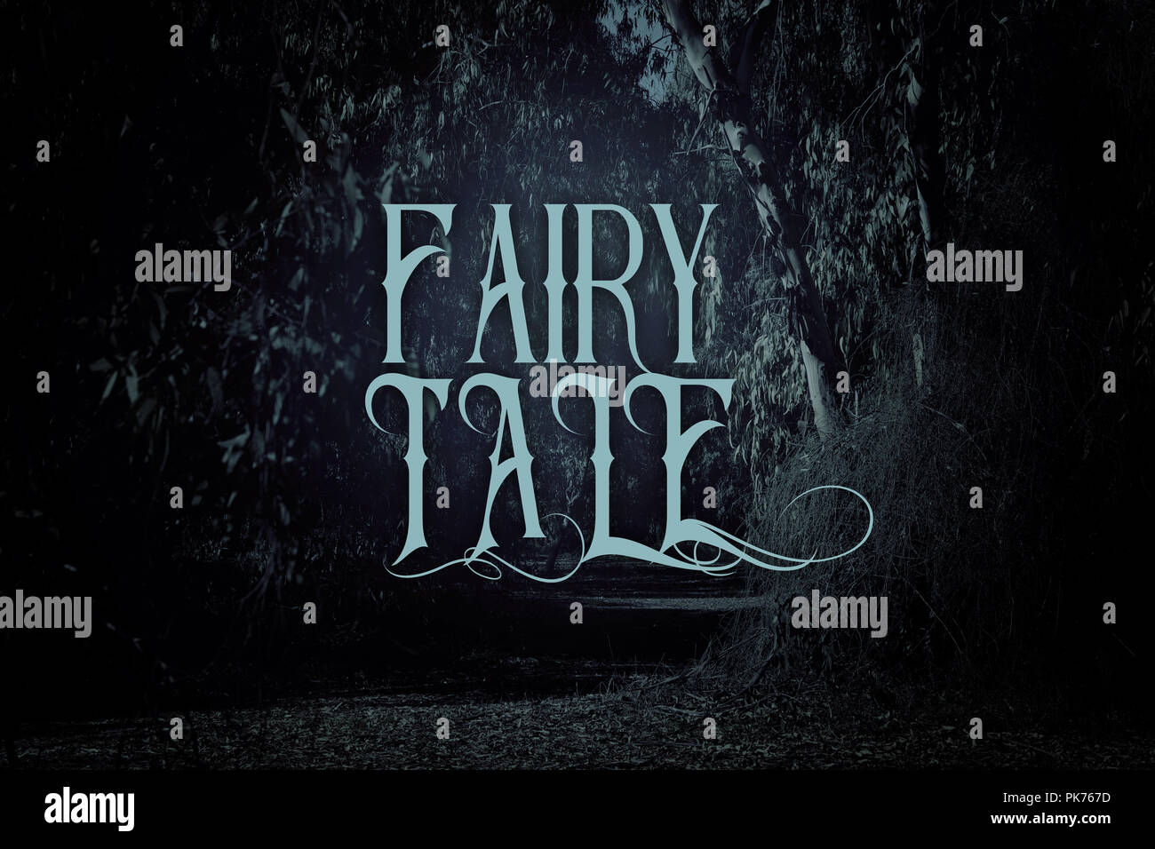 mysterious fairy tale background of dark and haunted forest with text ...