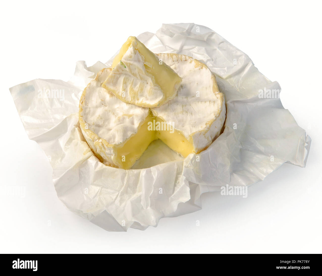 Camembert in a paper box on a white background Stock Photo - Alamy
