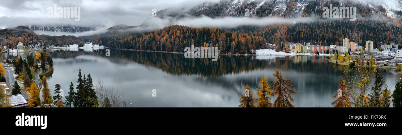 Lake St. Moritz with the first snow in the autumn Stock Photo - Alamy