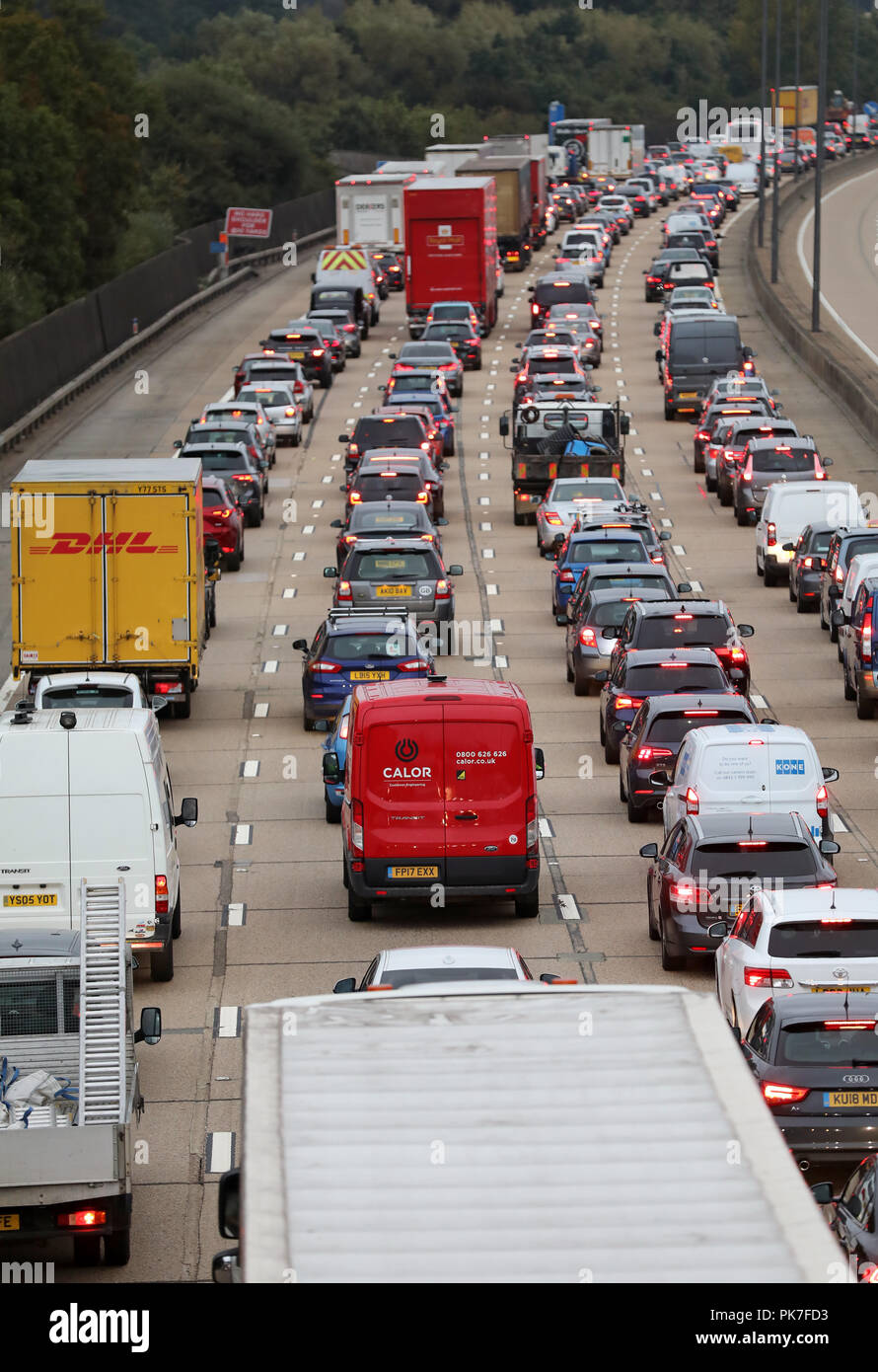 M25, Surrey, U. Heavy traffice on the M25 pictured this evening after a ...