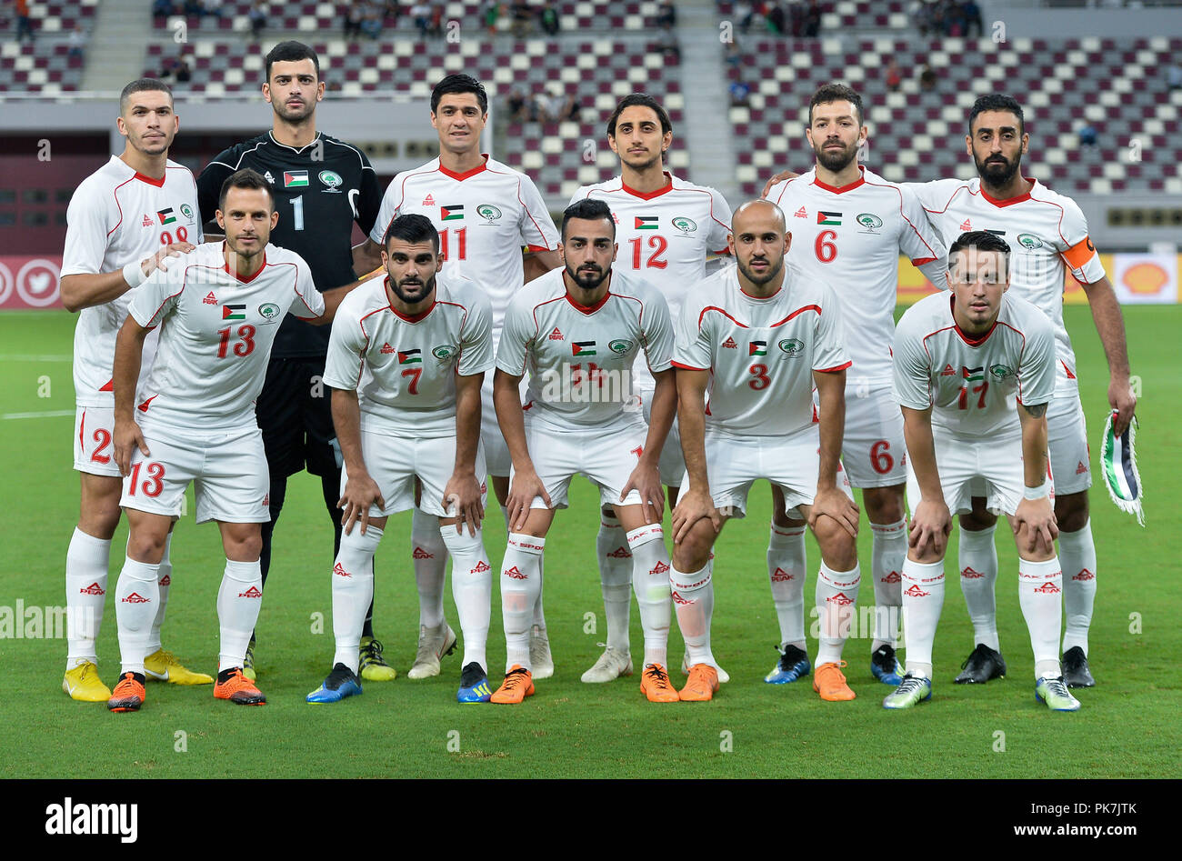 Doha. 11th Sep, 2018. Players of Palestine ahead of an international ...